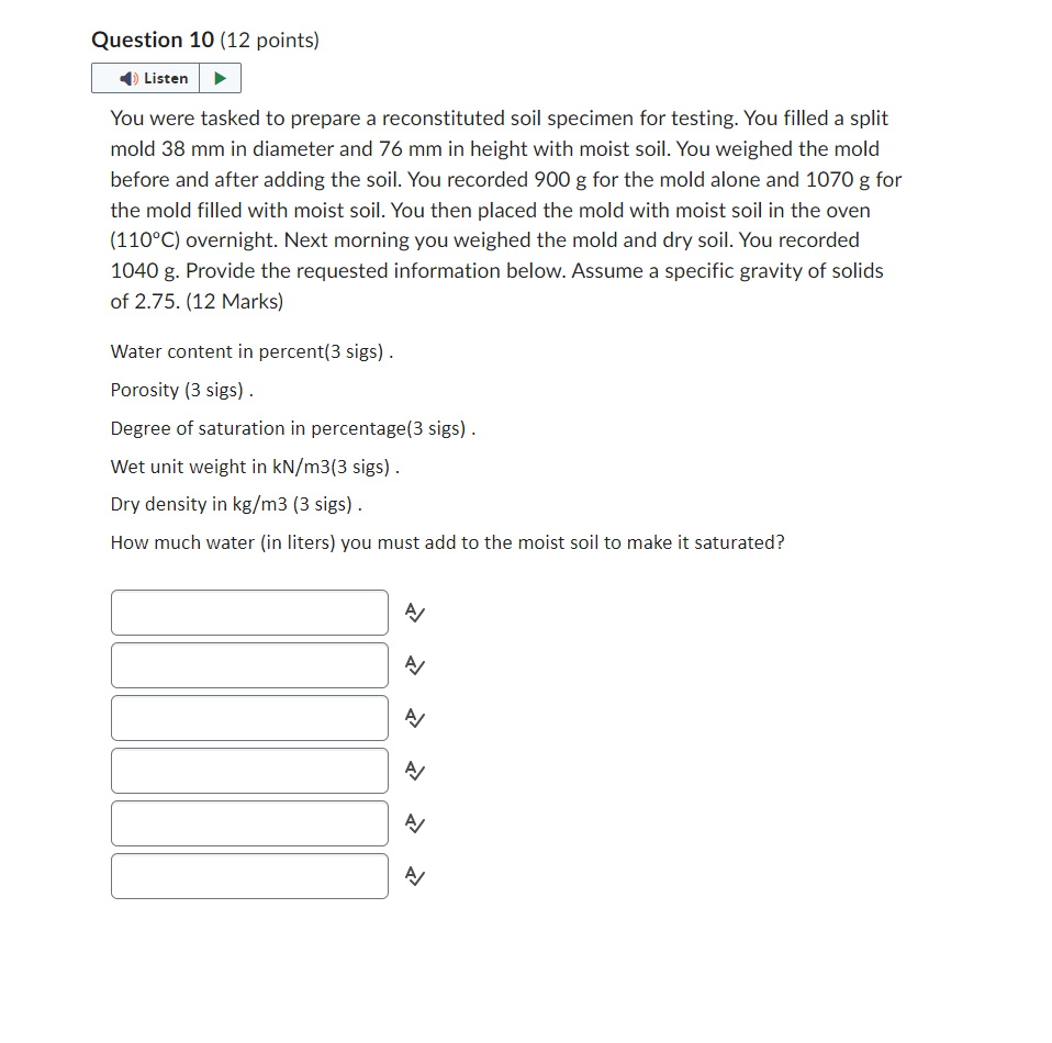 Solved You were tasked to prepare a reconstituted soil | Chegg.com