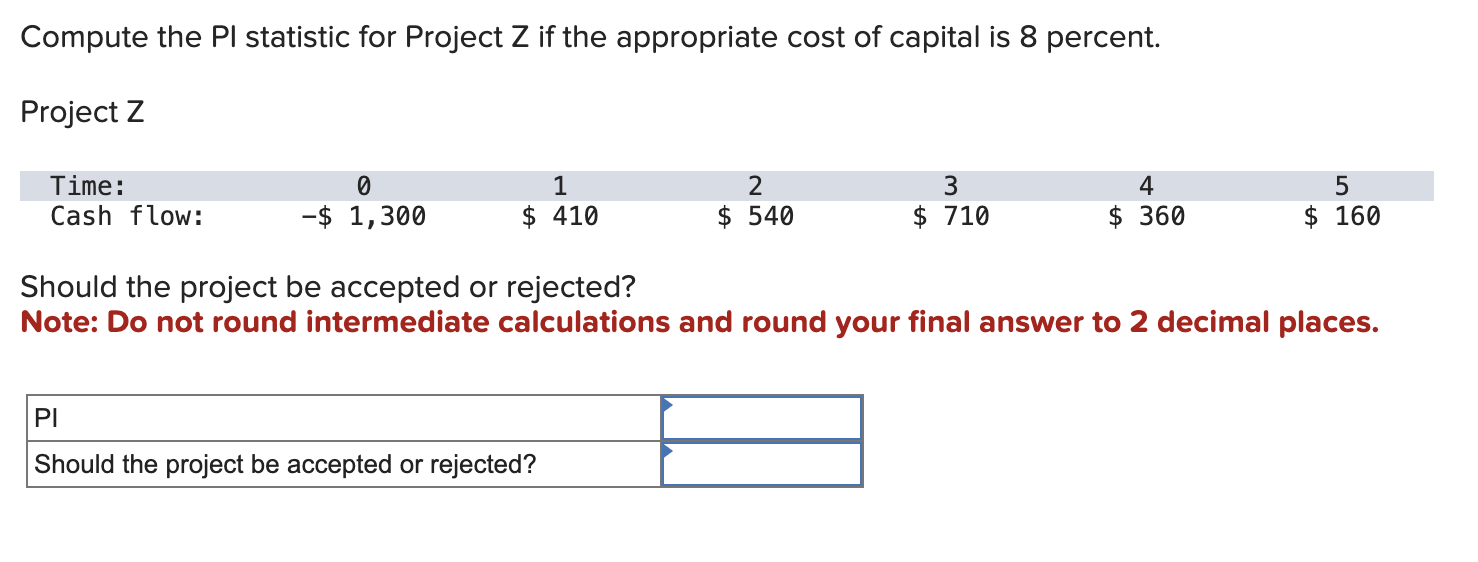 Solved Compute the PI statistic for Project Z ﻿if the | Chegg.com