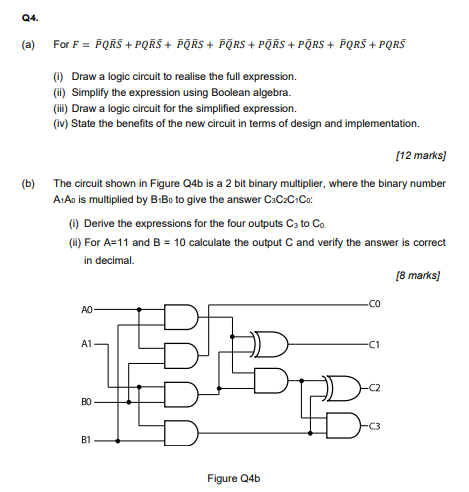 Solved Q4. (a) For F = PQRS + PQRS + PQRS + FORS + PQRS + | Chegg.com