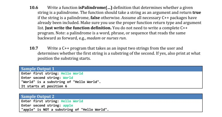 Solved 10 6 Write A Function Ispalindrome Definition