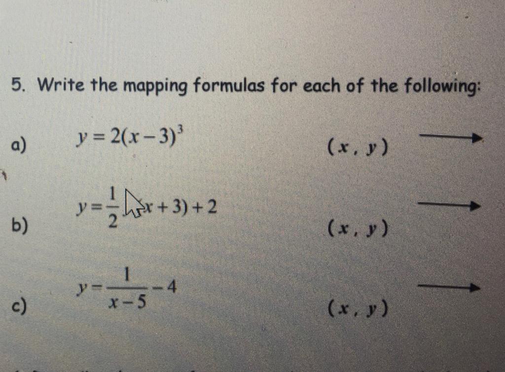 Solved 5. Write the mapping formulas for each of the | Chegg.com
