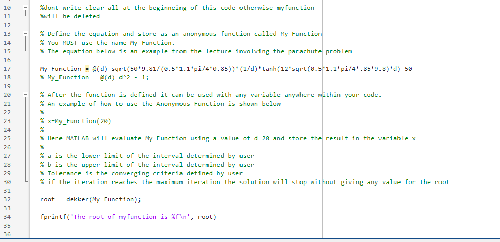 \%dont write clear all at the beginneing of this code | Chegg.com