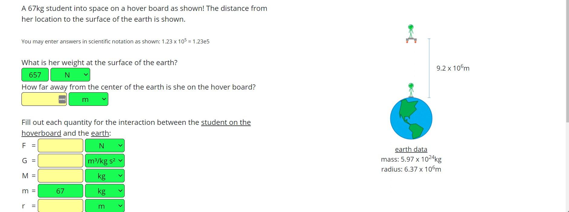 Solved A 67kg student into space on a hover board as shown! | Chegg.com