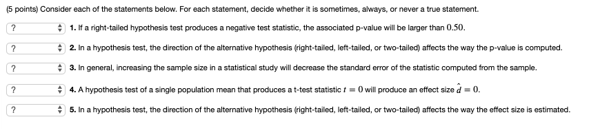 (5 points) Consider each of the statements below. For | Chegg.com