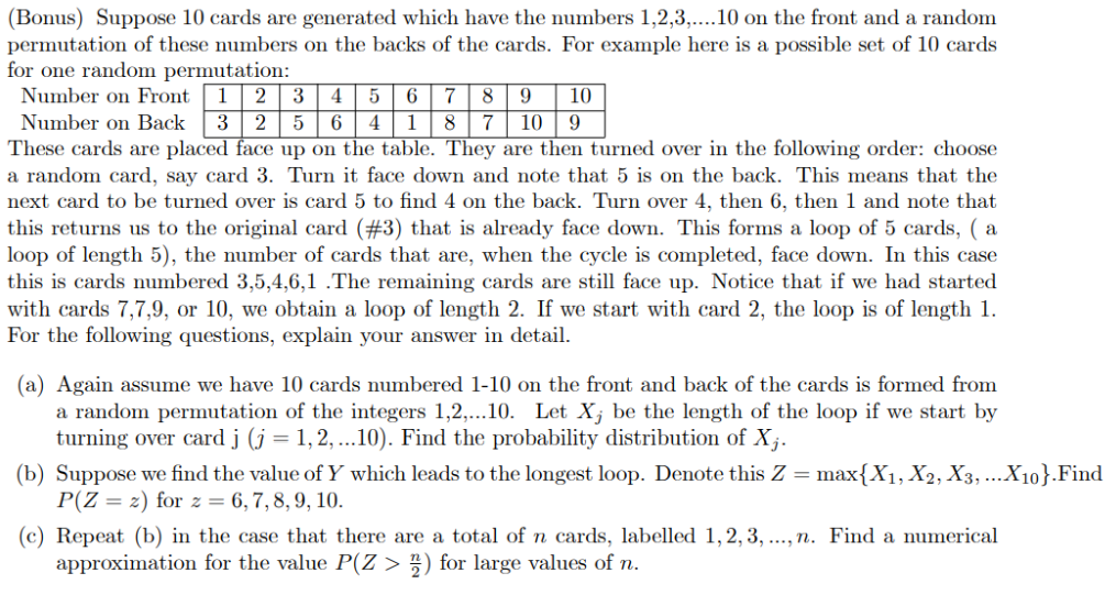 (Bonus) Suppose 10 cards are generated which have the | Chegg.com