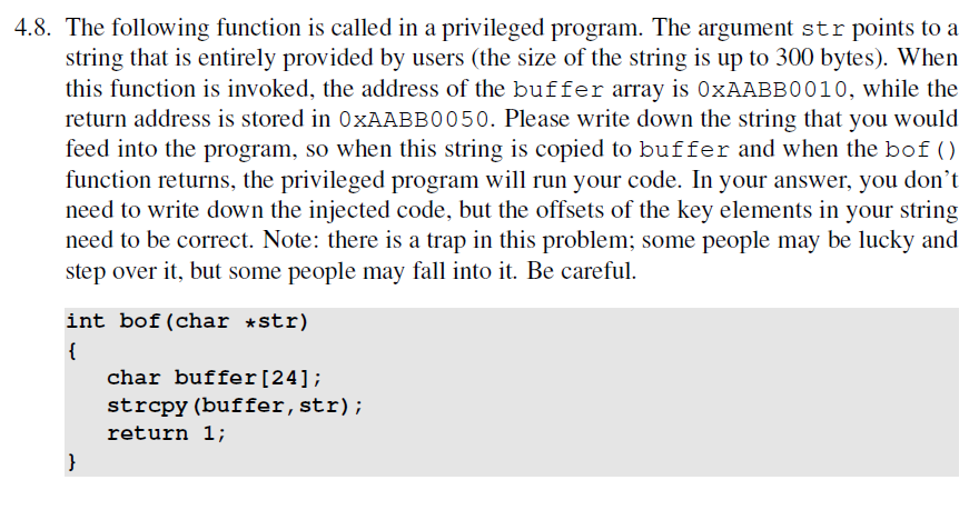 Solved The following function is called in a privileged | Chegg.com