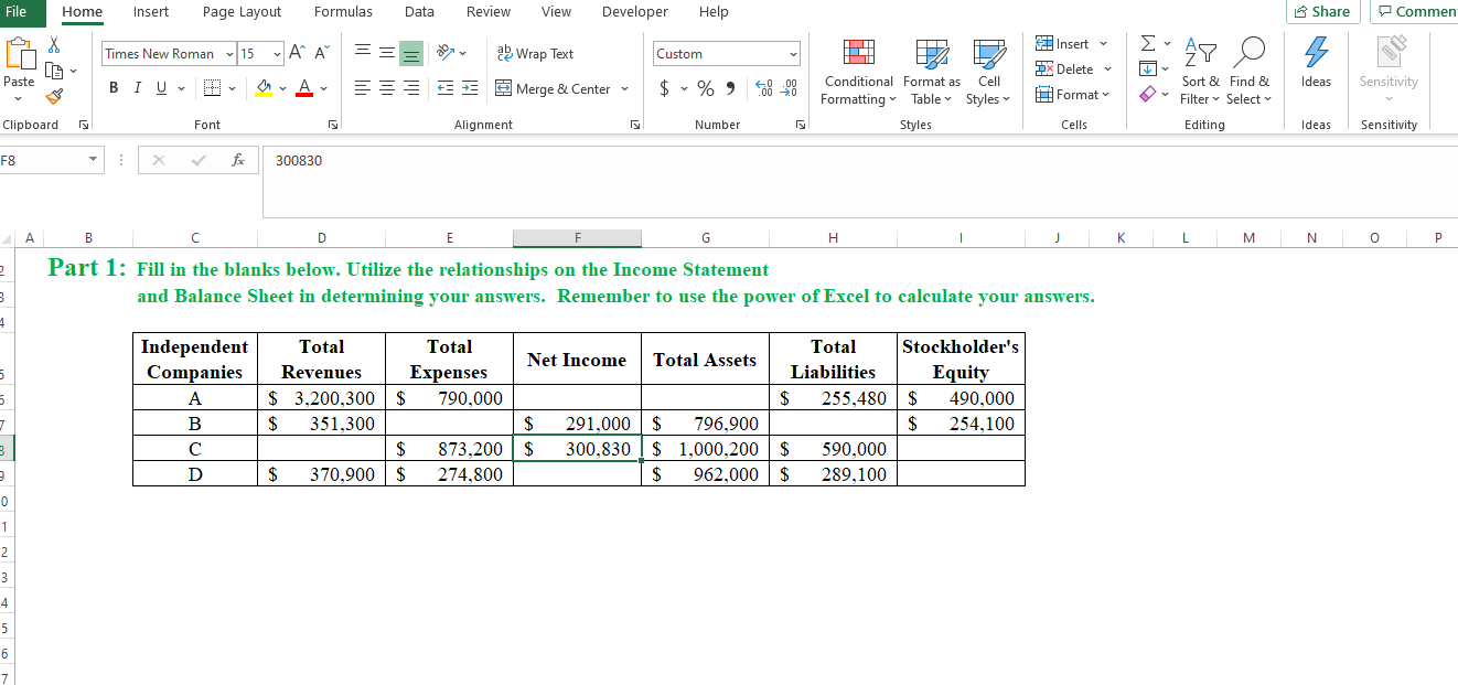 Solved File Home Insert Page Layout Formulas Data Review | Chegg.com