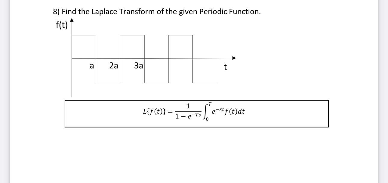 Solved 8) Find the Laplace Transform of the given Periodic | Chegg.com