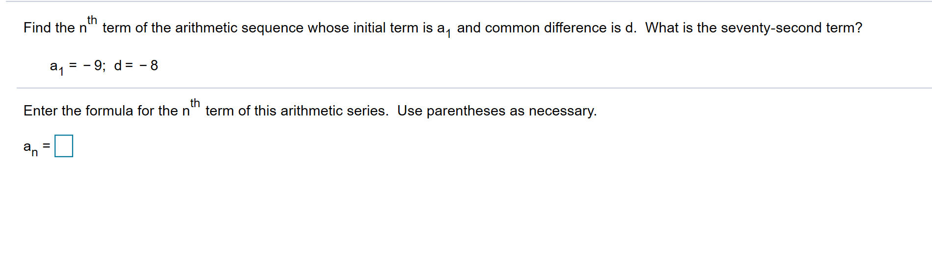 Solved Find the n" term of the arithmetic sequence whose | Chegg.com
