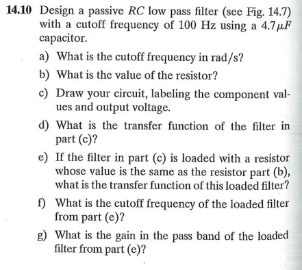 14.10 Design a passive RC low pass filter (see Fig. | Chegg.com