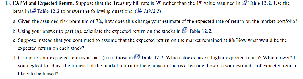 13. CAPM and Expected Return. Suppose that the | Chegg.com