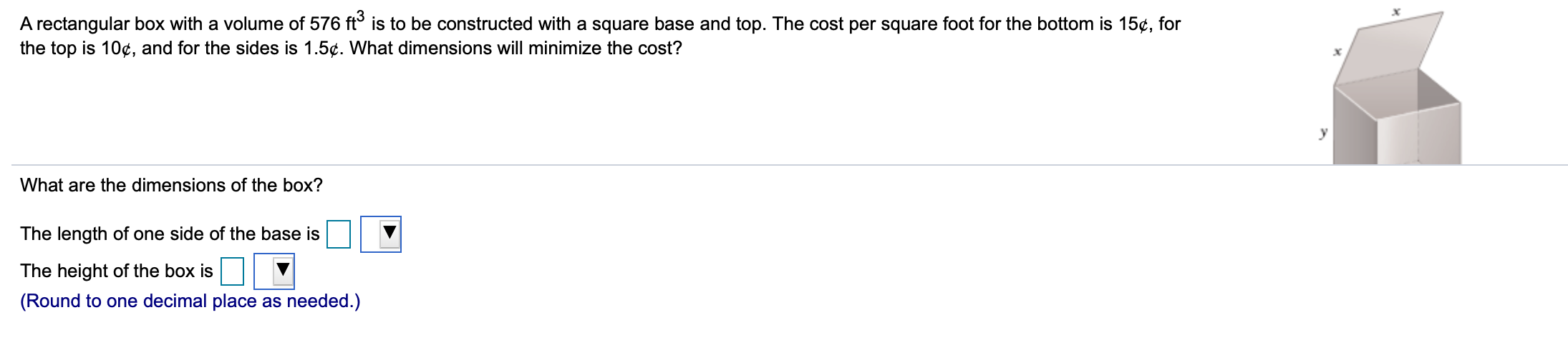 Solved A rectangular box with a volume of 576 ft3 is to be | Chegg.com