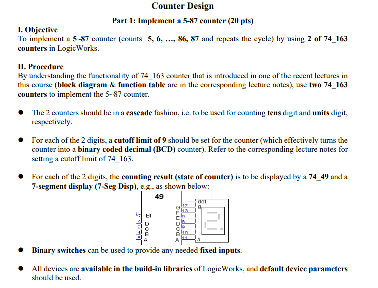 Counter Design Part 1: Implement a 5-87 counter (20 | Chegg.com