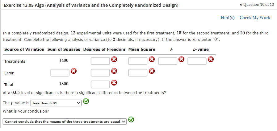 Solved Exercise 13.05 Algo (Analysis of Variance and the | Chegg.com
