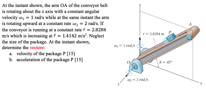 Solved At the instant shown, the arm OA of the conveyor belt | Chegg.com