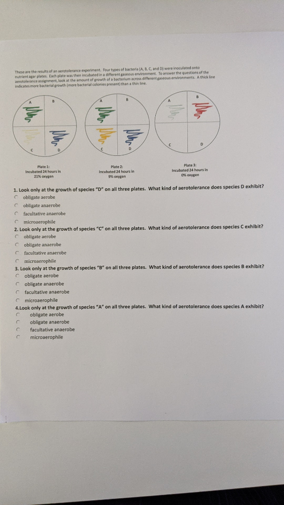 Solved These are the results of an aerotolerance experiment. | Chegg.com