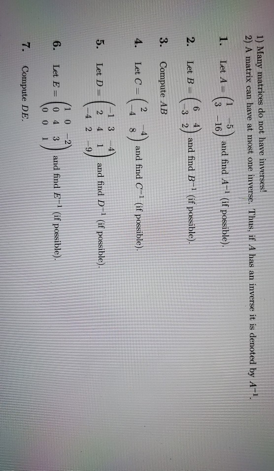 Solved 1) Many matrices do not have inverses! 2) A matrix | Chegg.com