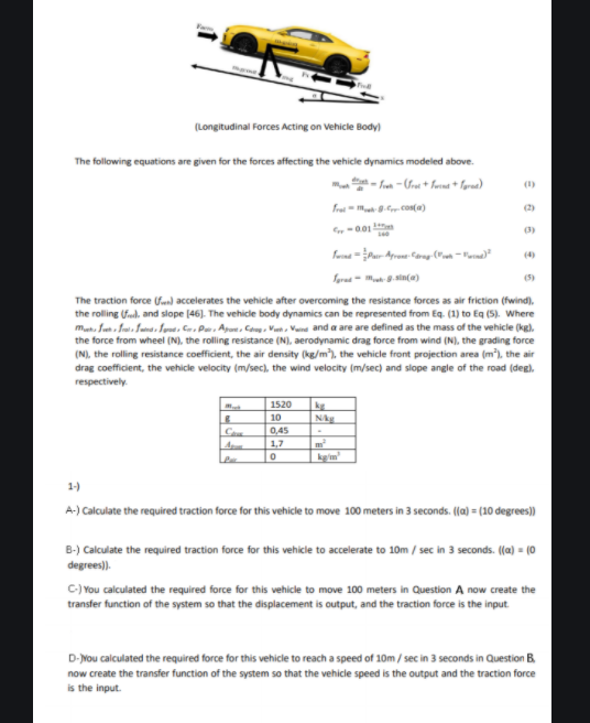 Solved (Longitudinal Forces Acting on Vehicle Body The | Chegg.com