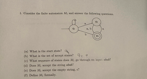 Solved 1. Consider the finite automaton M1 and answer the | Chegg.com