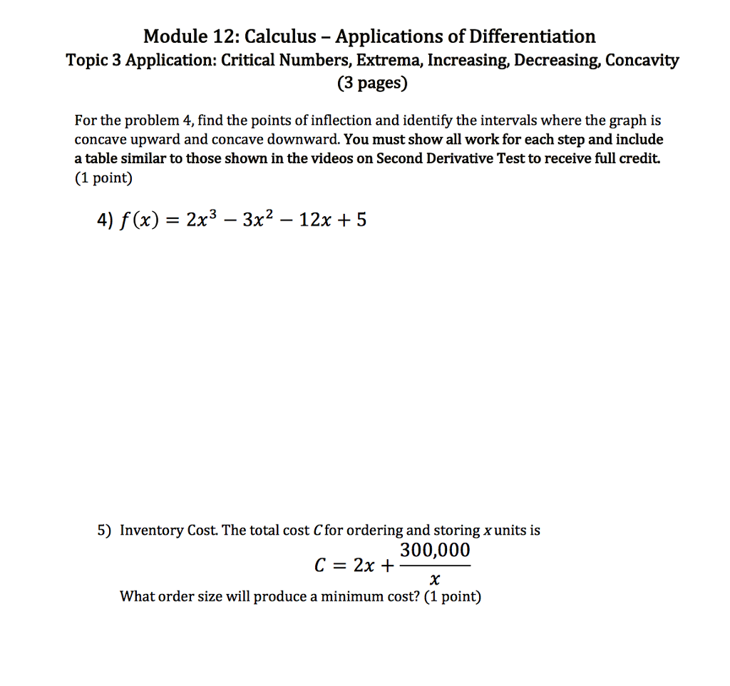 Solved Module 12: Calculus - Applications of Differentiation | Chegg.com