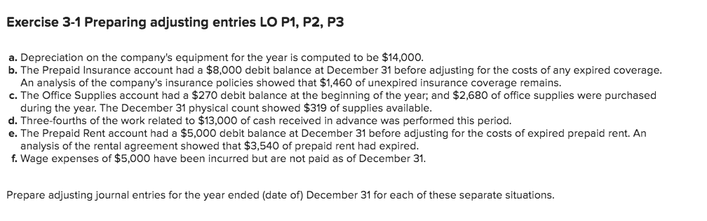 Solved Exercise 3-1 Preparing adjusting entries LO P1, P2, | Chegg.com