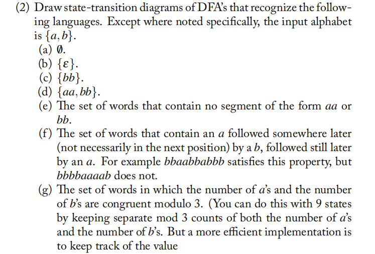 Solved (2) ﻿Draw state-transition diagrams of DFA's that | Chegg.com