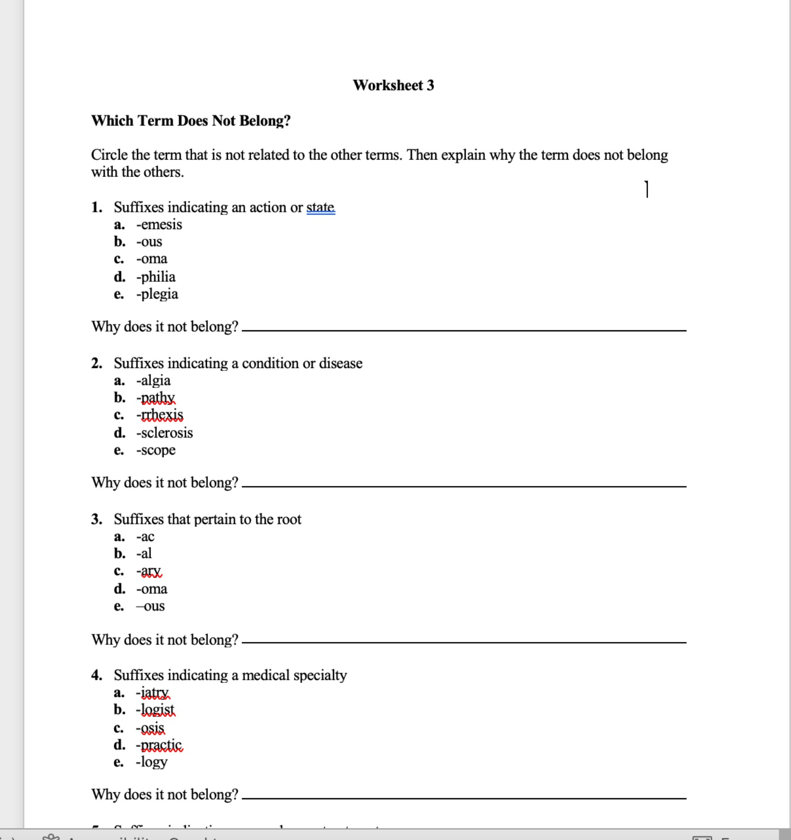 Solved Worksheet 3Which Term Does Not Belong?Circle the term | Chegg.com
