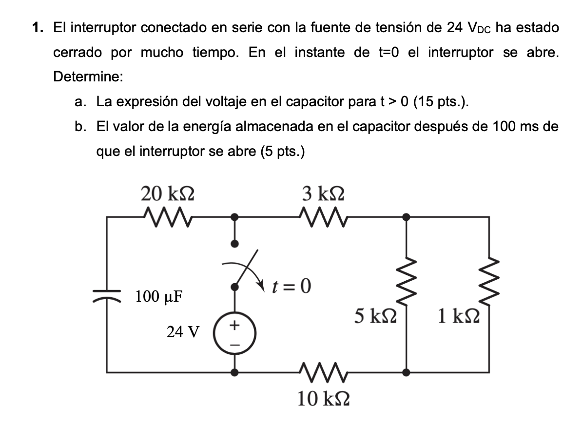 Solved 1. El interruptor conectado en serie con la fuente de | Chegg.com