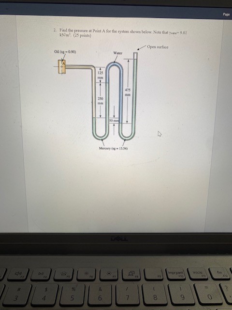 Solved 2. Find the pressure at Point A for the system shown | Chegg.com