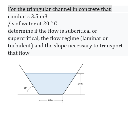 Solved For the triangular channel in concrete that conducts | Chegg.com