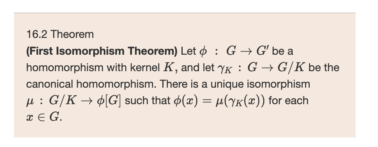 Solved 16.2 Theorem (First Isomorphism Theorem) Let ϕ:G→G′ | Chegg.com