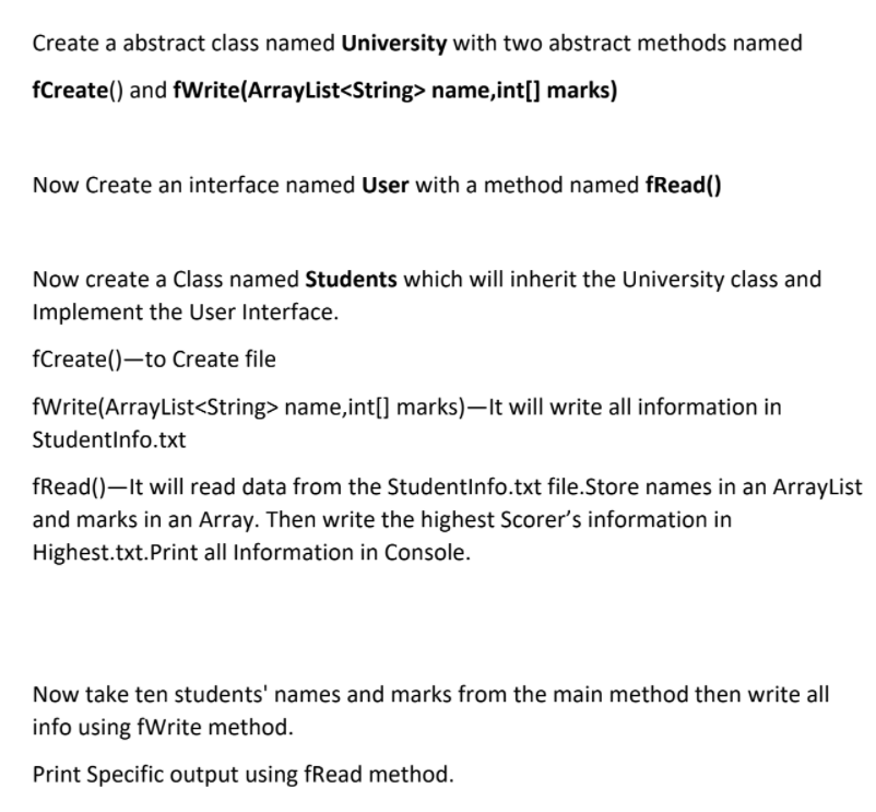 Solved Create a abstract class named University with two | Chegg.com