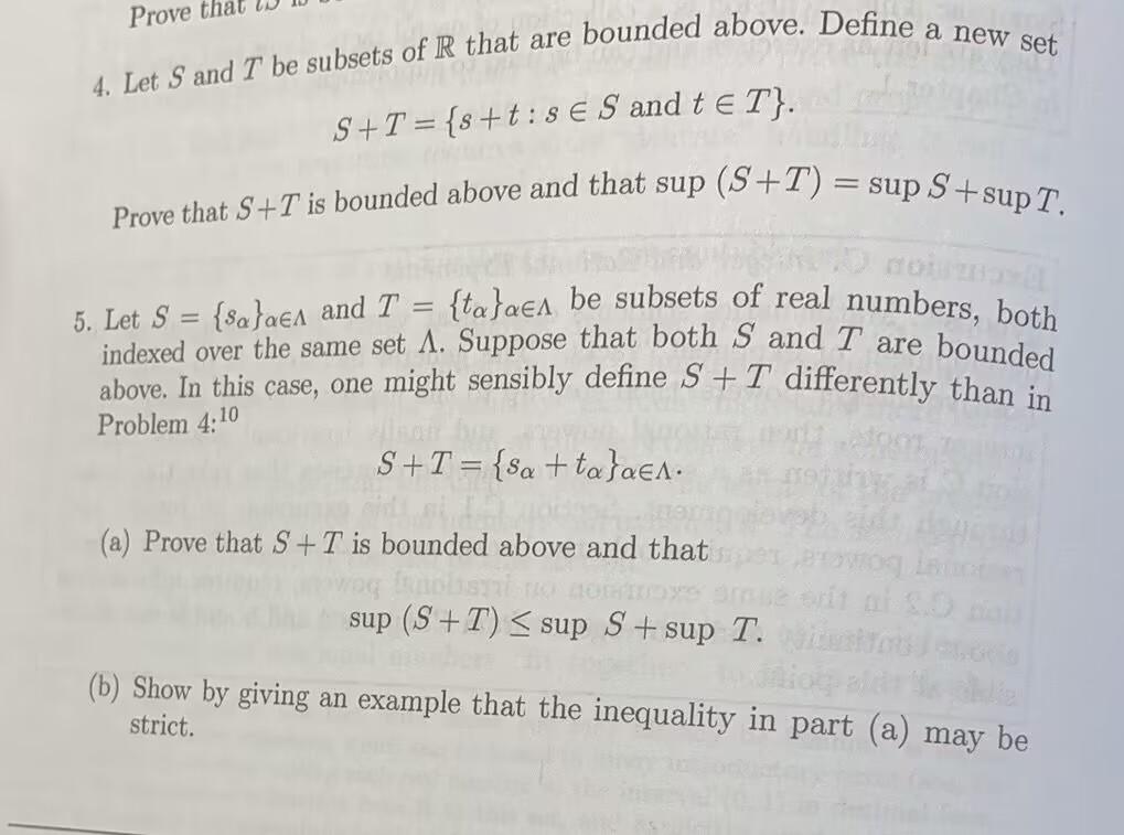 Solved 4. Let S and T be subsets of R that are bounded | Chegg.com