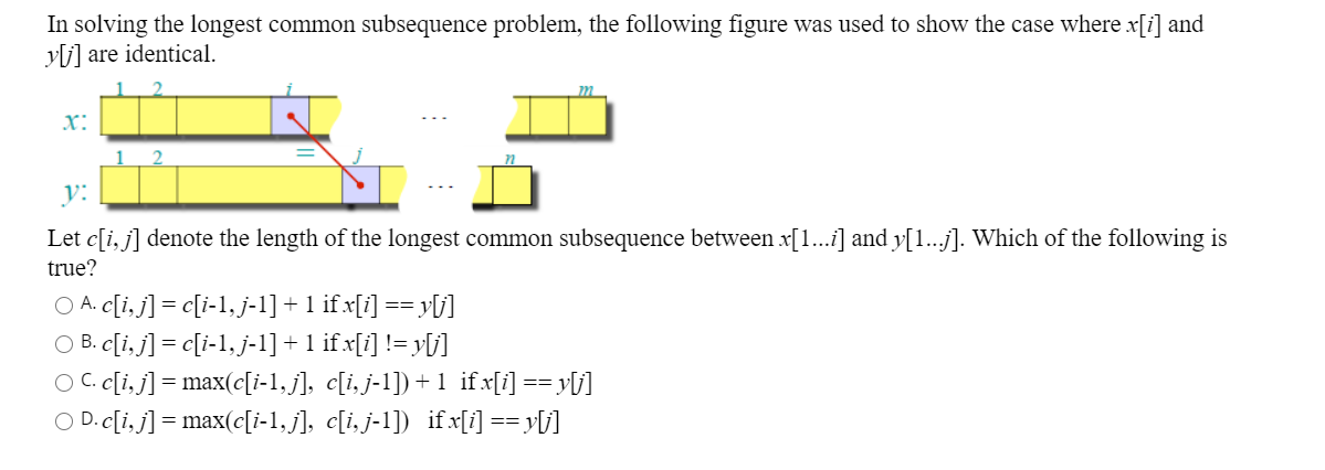 Solved In solving the longest common subsequence problem, | Chegg.com