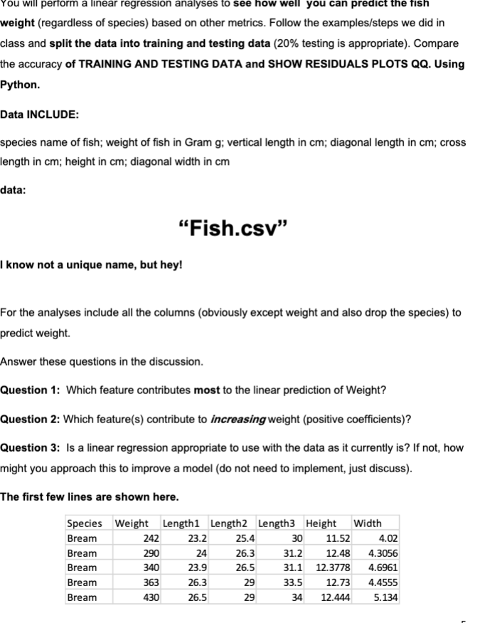 Solved weight (regardless of species) based on other | Chegg.com