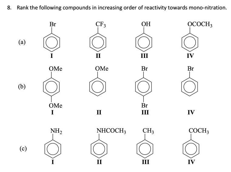 Solved 8. Rank the following comnounds in increasing order | Chegg.com