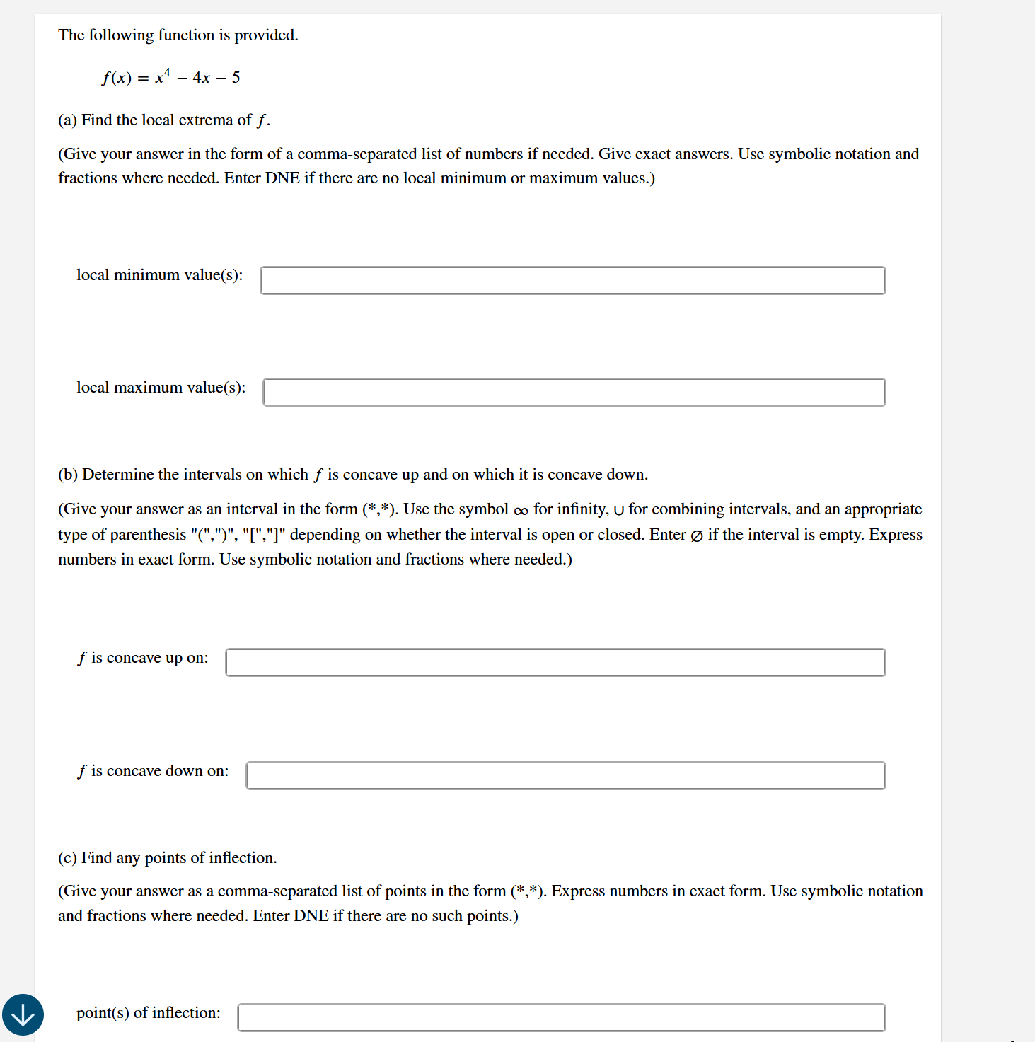 Solved The following function is provided.f(x)=x4-4x-5(a) | Chegg.com