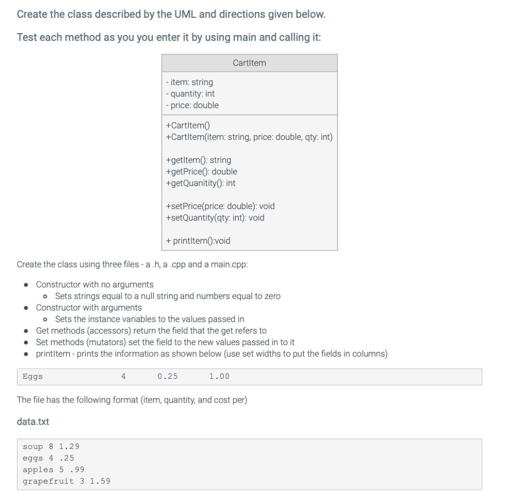 Solved Create the class described by the UML and directions | Chegg.com