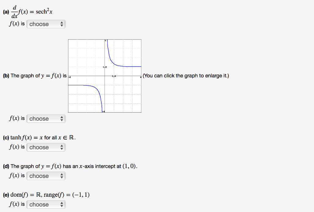 Solved choose from sinh(x) cosh(x) tanh(x) sech(x) cosech(x) | Chegg.com