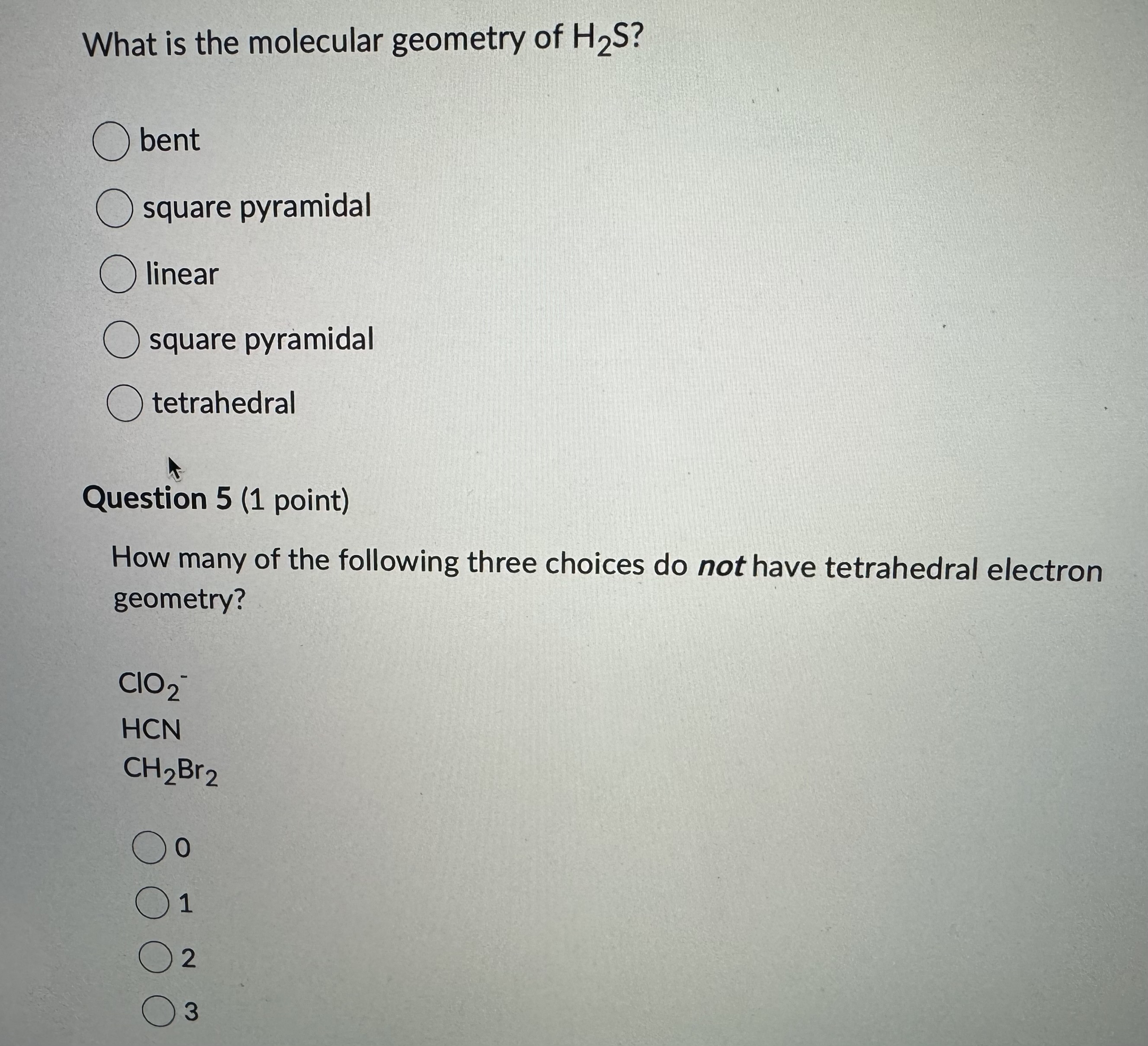 Solved What is the molecular geometry of H2S ?bentsquare | Chegg.com