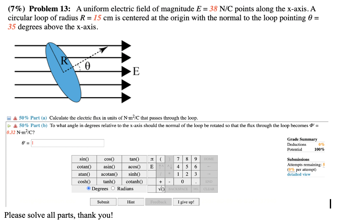 Solved (7\%) Problem 13: A uniform electric field of | Chegg.com