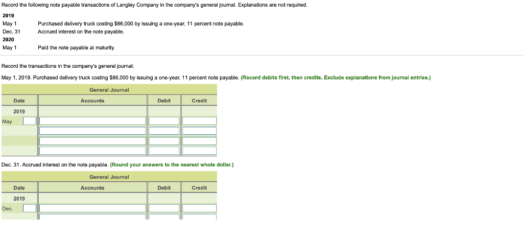 Solved Record the following note payable transactions of | Chegg.com
