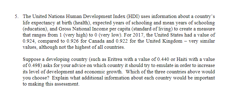 Solved 5. The United Nations Human Development Index (HDI) | Chegg.com