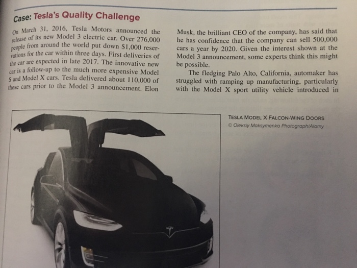 Solved Ca se: Tesla's Quality Challenge March 31, 2016. | Chegg.com
