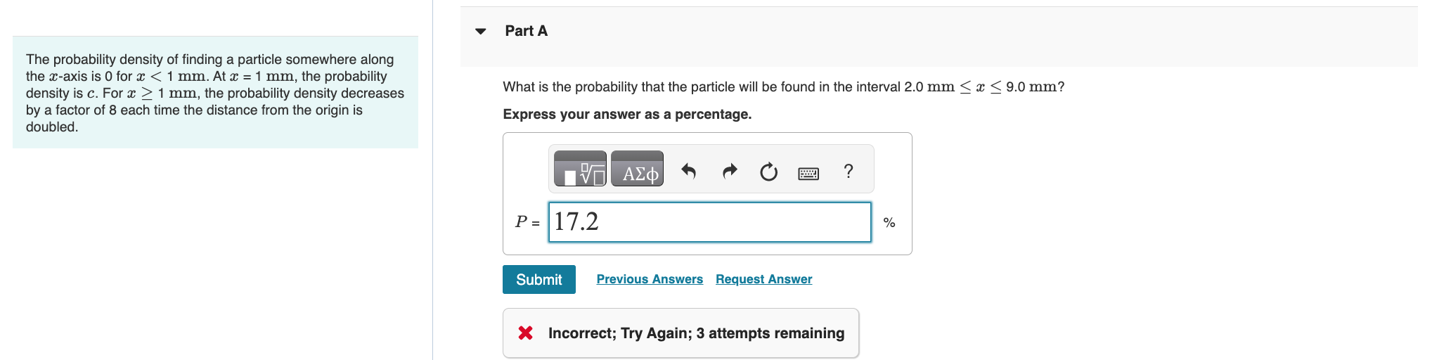 Solved The probability density of finding a particle | Chegg.com