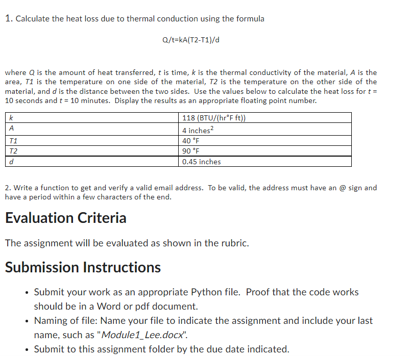 1. Calculate the heat loss due to thermal conduction | Chegg.com