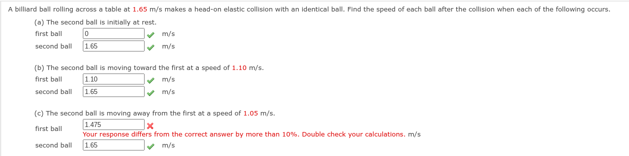 Solved A billiard ball rolling across a table at 1.65 m/s | Chegg.com