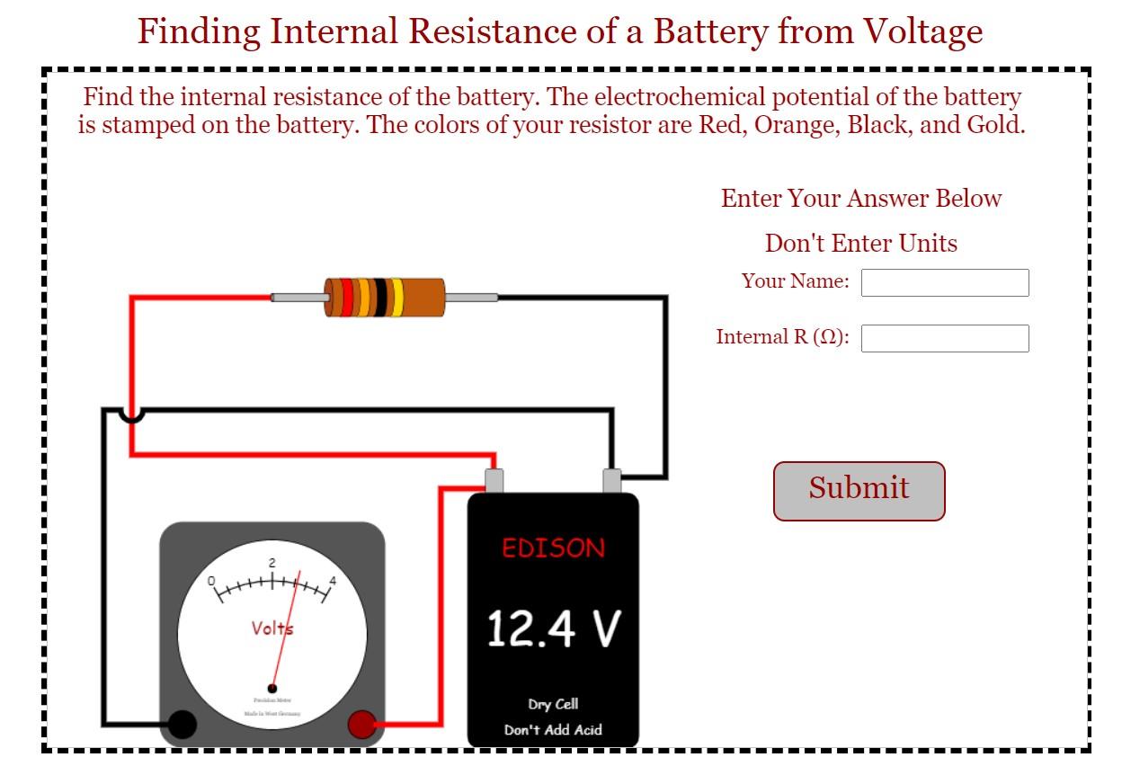 Solved Finding Internal Resistance of a Battery from Voltage | Chegg.com