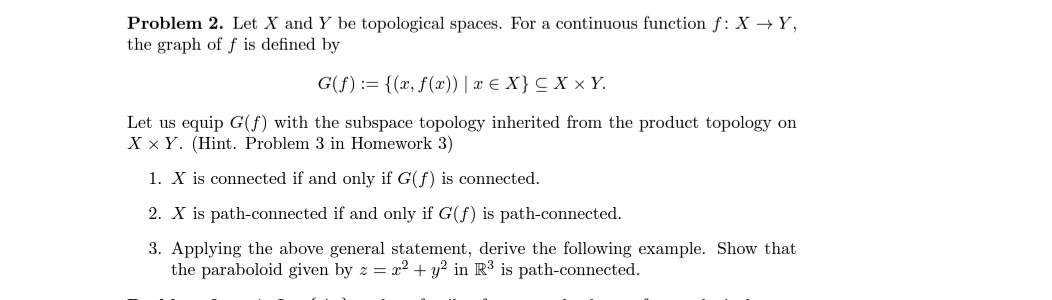 Solved Problem 2. Let X and Y be topological spaces. For a | Chegg.com