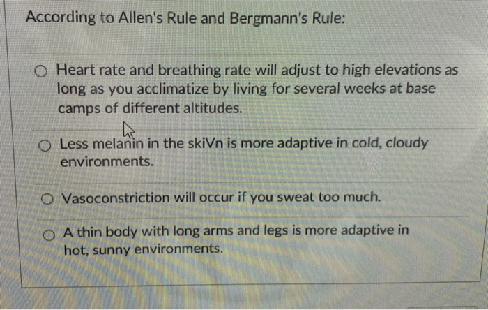 Solved According to Allen's Rule and Bergmann's Rule: O | Chegg.com